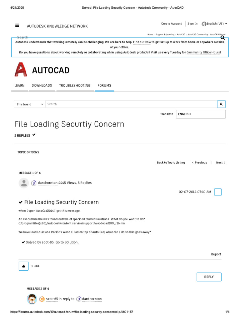 Solved File Loading Securtiy Concern Autodesk Community Autocad Pdf 3919