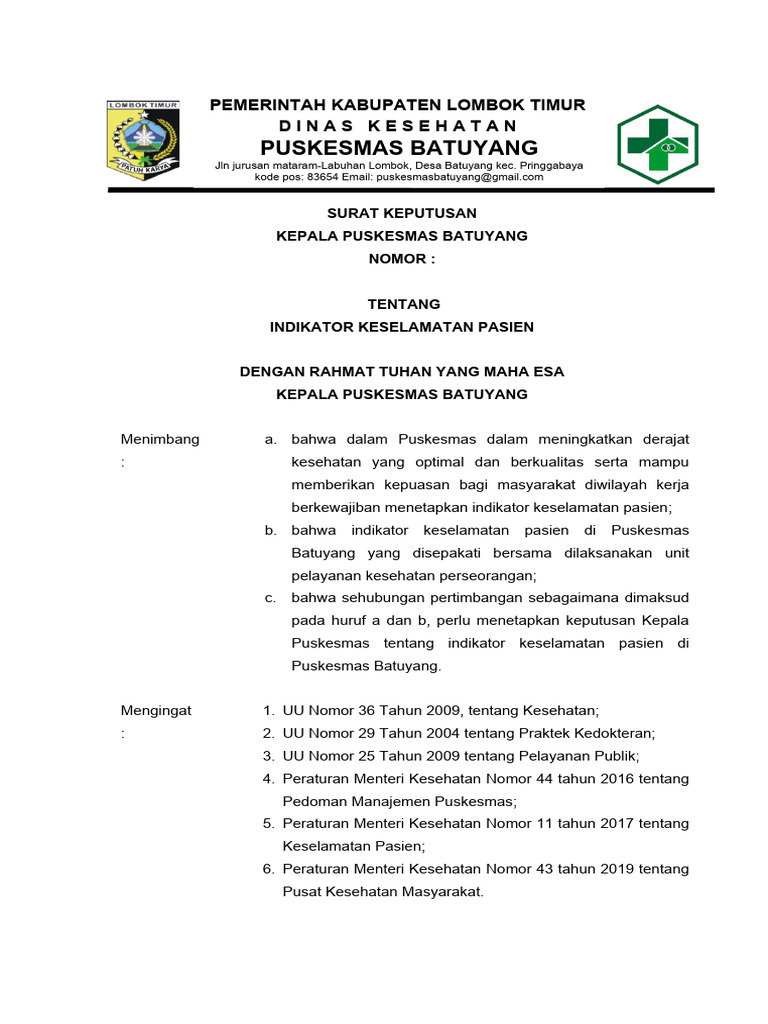 A.1 SK Indikator Keselamatan Pasien | PDF | Kesehatan Holistik
