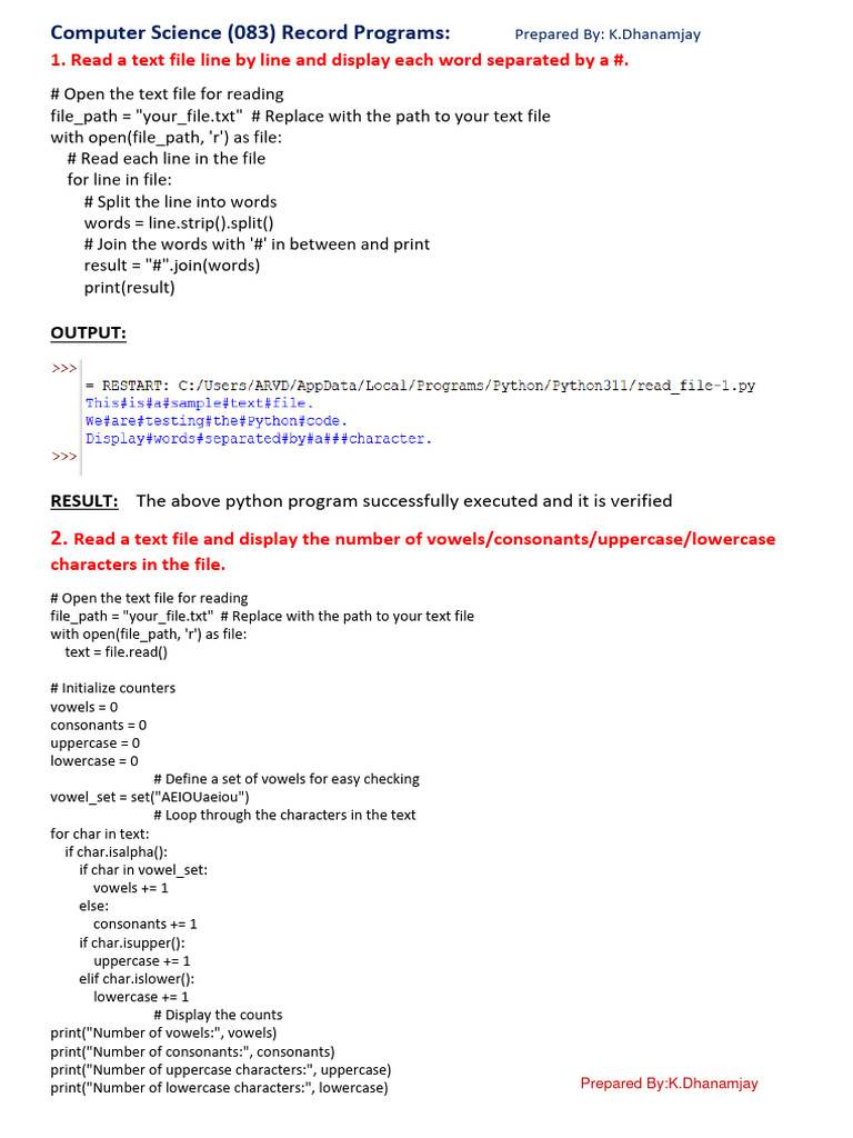 Computer Science-CLASS-12-RECORD PROGRAMS | PDF | Filename | Databases