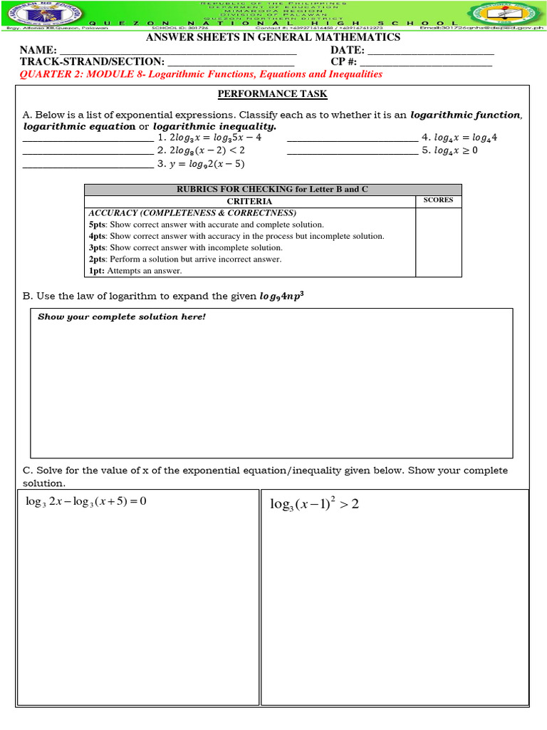 Gen - Math - Answersheet (Module 8) | PDF | Special Functions | Mathematics