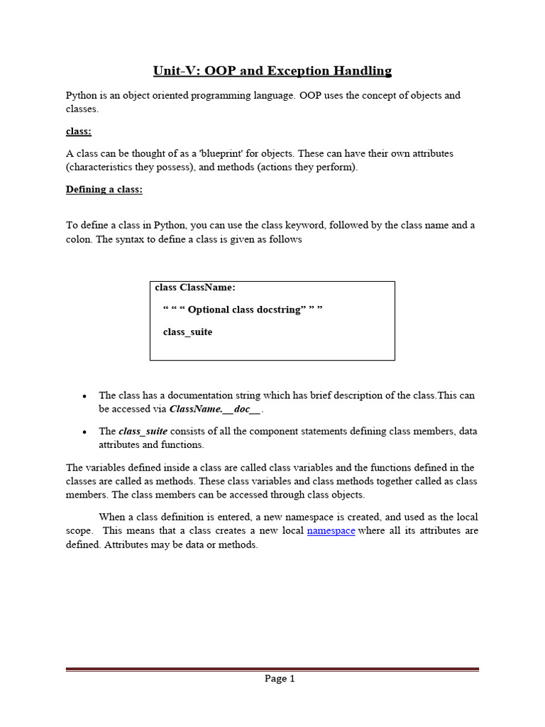 Python Programming Unit-V | PDF | Class (Computer Programming ... Python Programming Unit-V | PDF | Class (Computer Programming ...