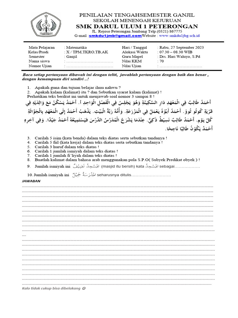 Soal PTS, BJ, NS, X, Xii Ganjil 23-24 | PDF