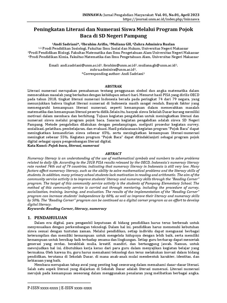 A-Peningkatan Literasi Dan Numerasi Siswa Melalui Program Pojok Baca Di SD Negeri Pampang | PDF ...