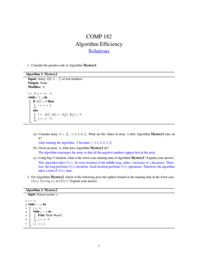 Algorithm Efficiency Problem Set II - Solutions | PDF | Time Complexity | Applied Mathematics