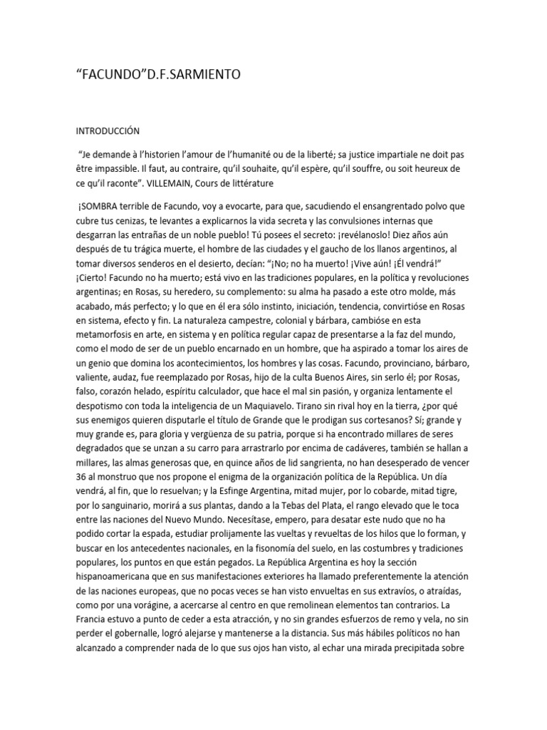 FACUNDO-Introducción y Capítulos I, II, V Y XIII | PDF | Argentina | España