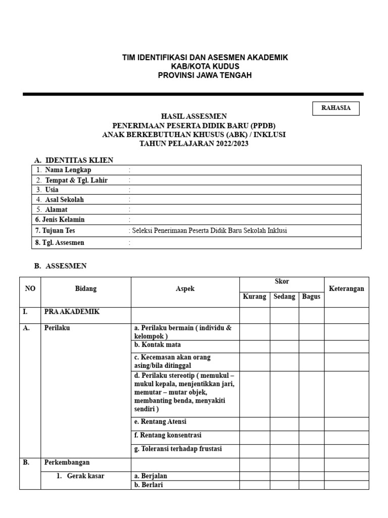 Instrumen Identifikasi Dan Asesmen Akademik | PDF