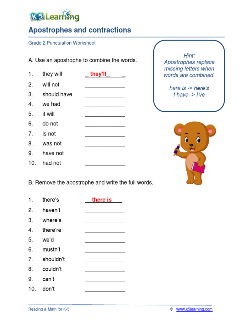 Apostrophes and Contractions: They'll | PDF | Language Arts ...