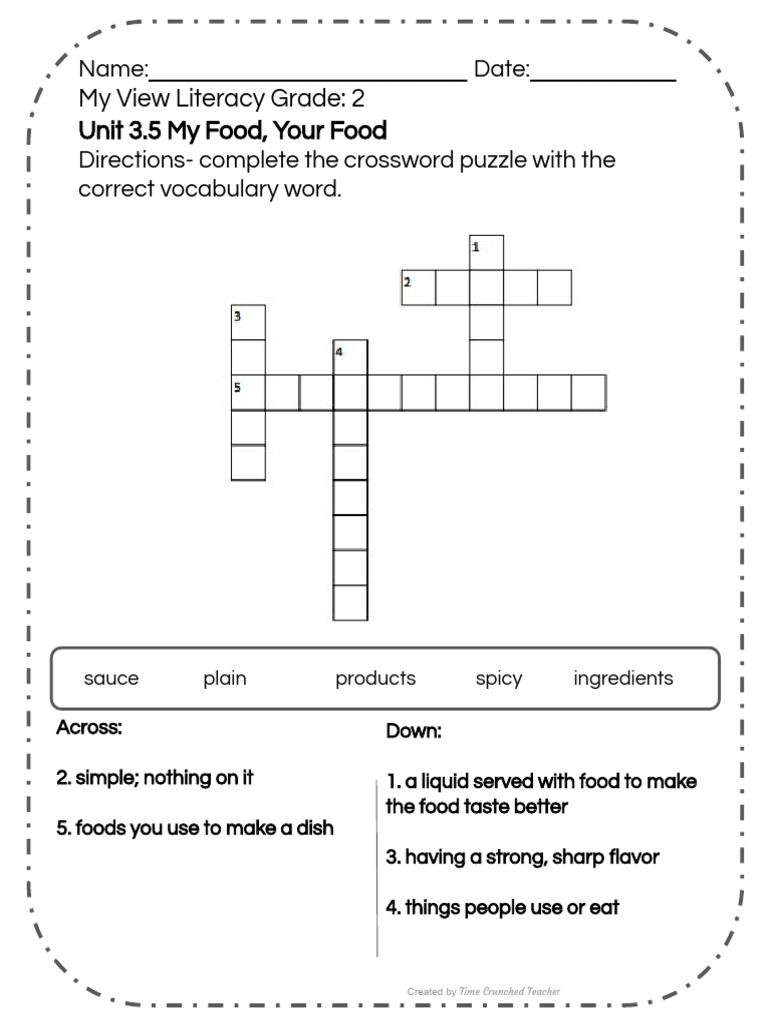 Grade 2 Food Vocabulary Crossword | PDF | Wellness