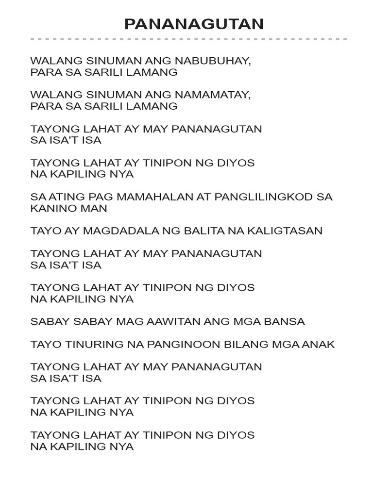 PANANAGUTAN Lyrics by Jamie Rivera | PDF