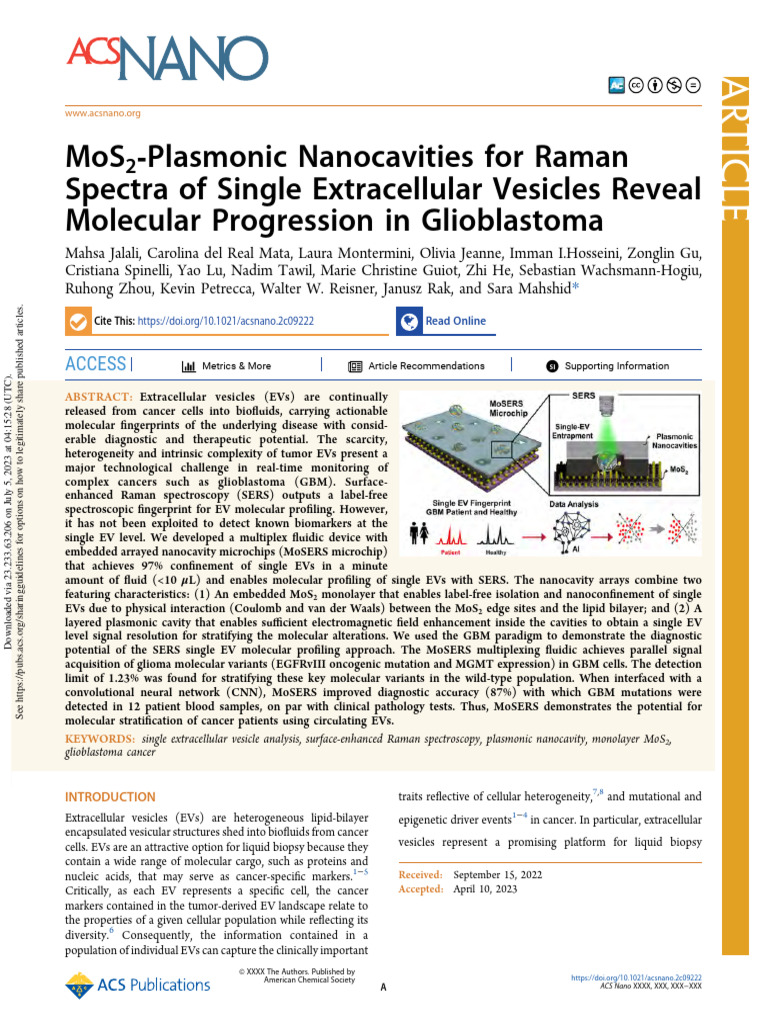 MoS2 Plasmonic Nanocavities For Raman Scattering For Glioblastoma | PDF ...