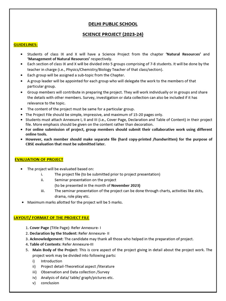 Science Project Guidelines 2324for Students | PDF | Soil | Water