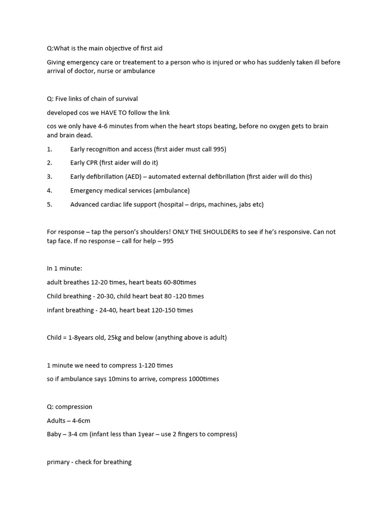 First Aid Crash Notes - Oct 2021 | PDF | First Aid | Cardiopulmonary ...