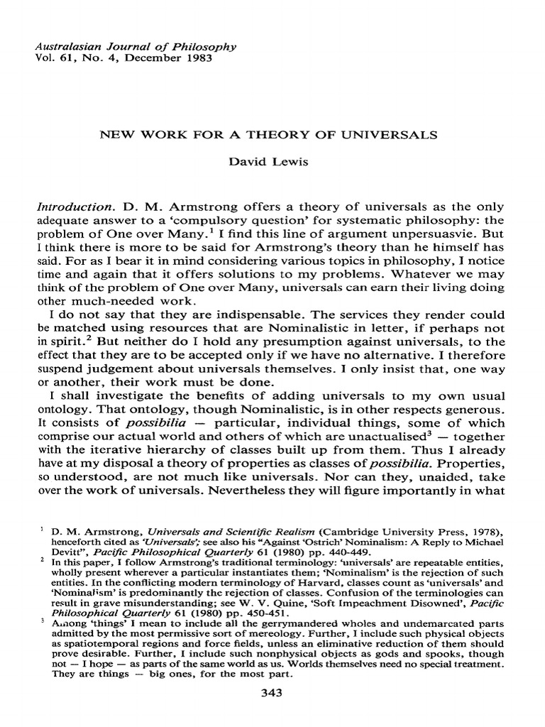New - Work David Lewis | PDF | Modal Logic | Logic