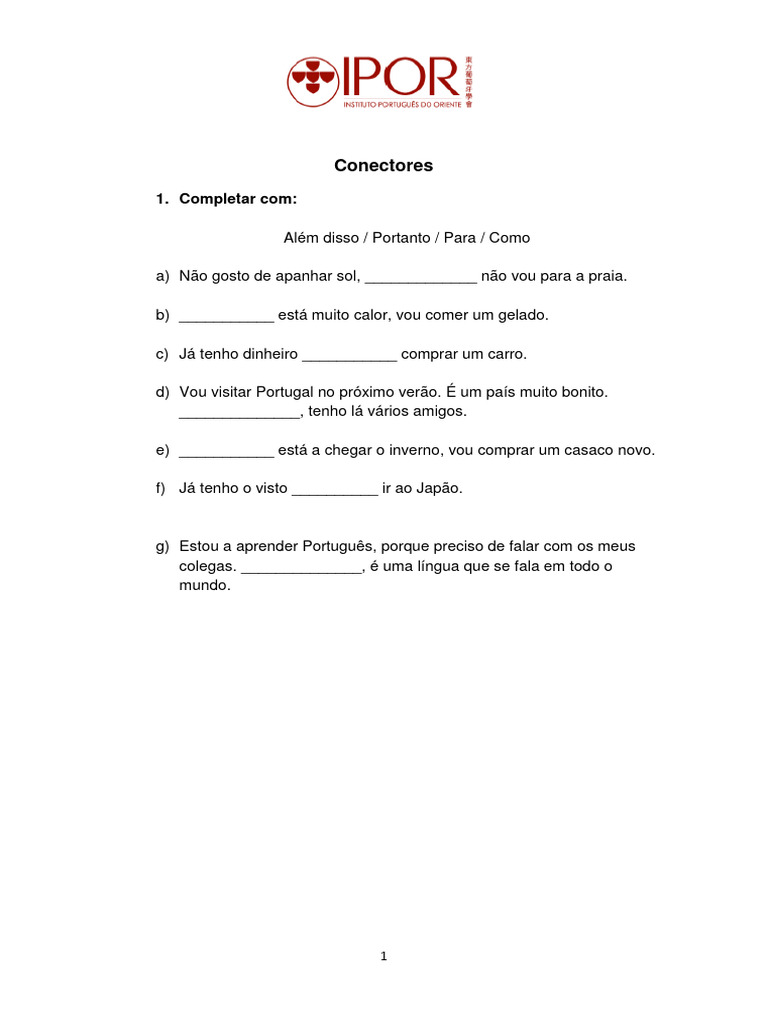 Conectores em Português: Exercícios Práticos | PDF | Artes Linguísticas ...