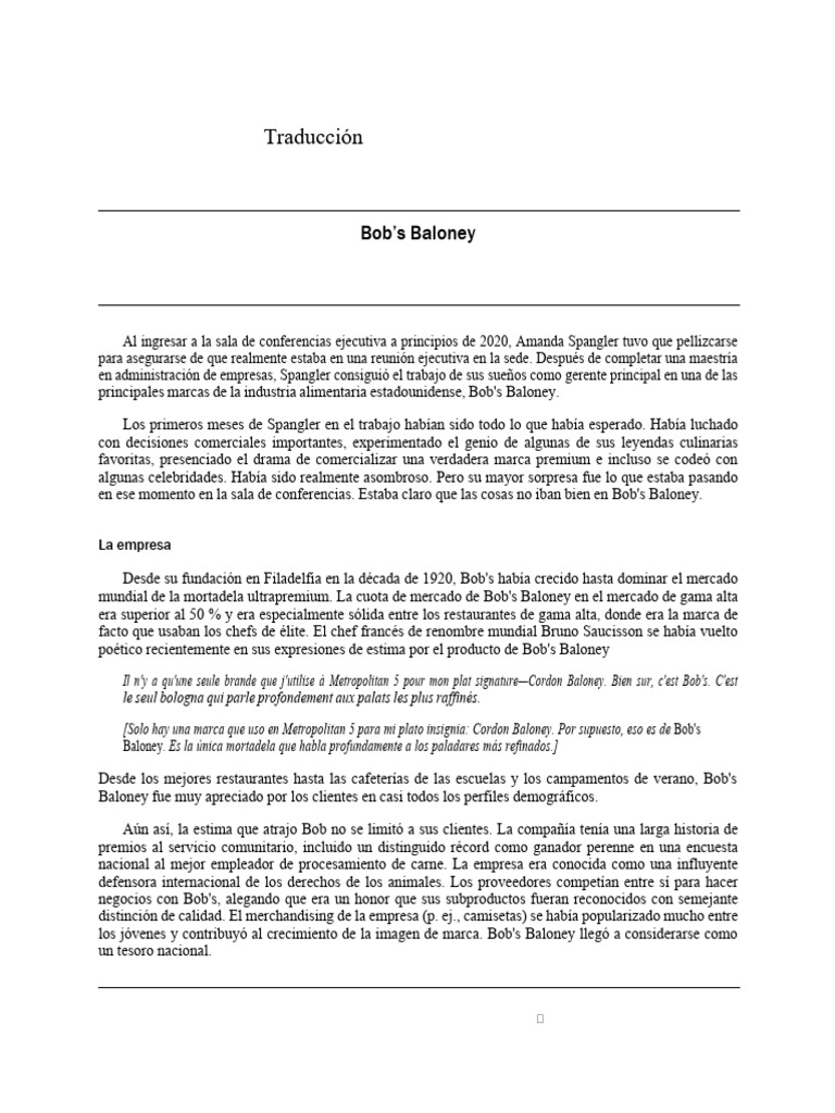 Bob's Baloney - Traducción | PDF | Carne | Marca Bob's Baloney - Traducción | PDF | Carne | Marca