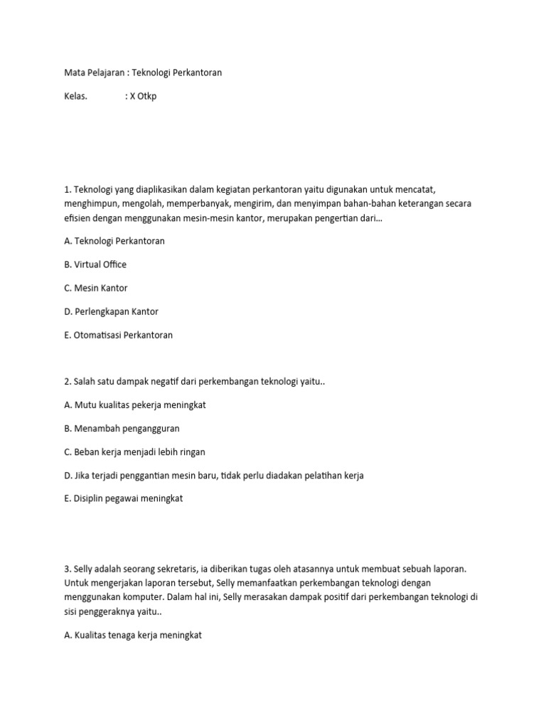 Soal Tekper PAS Kls X Otkp | PDF | Bisnis | Komputer