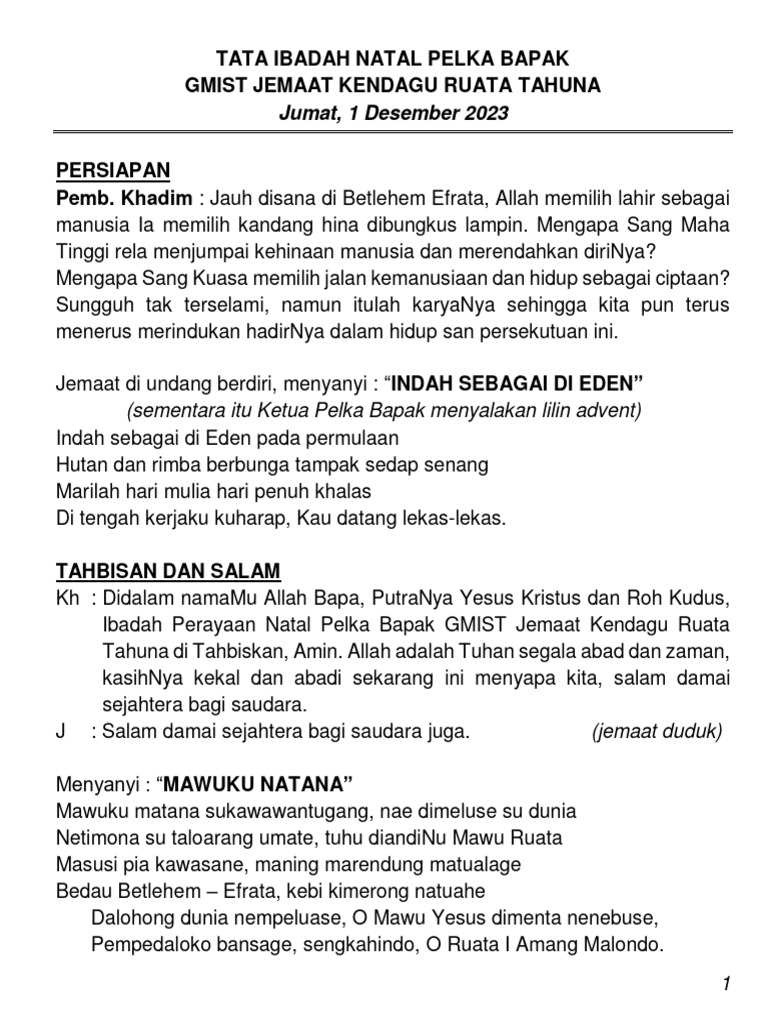 Tata Ibadah Natal Pelka Bapak GMIST | PDF | Seni