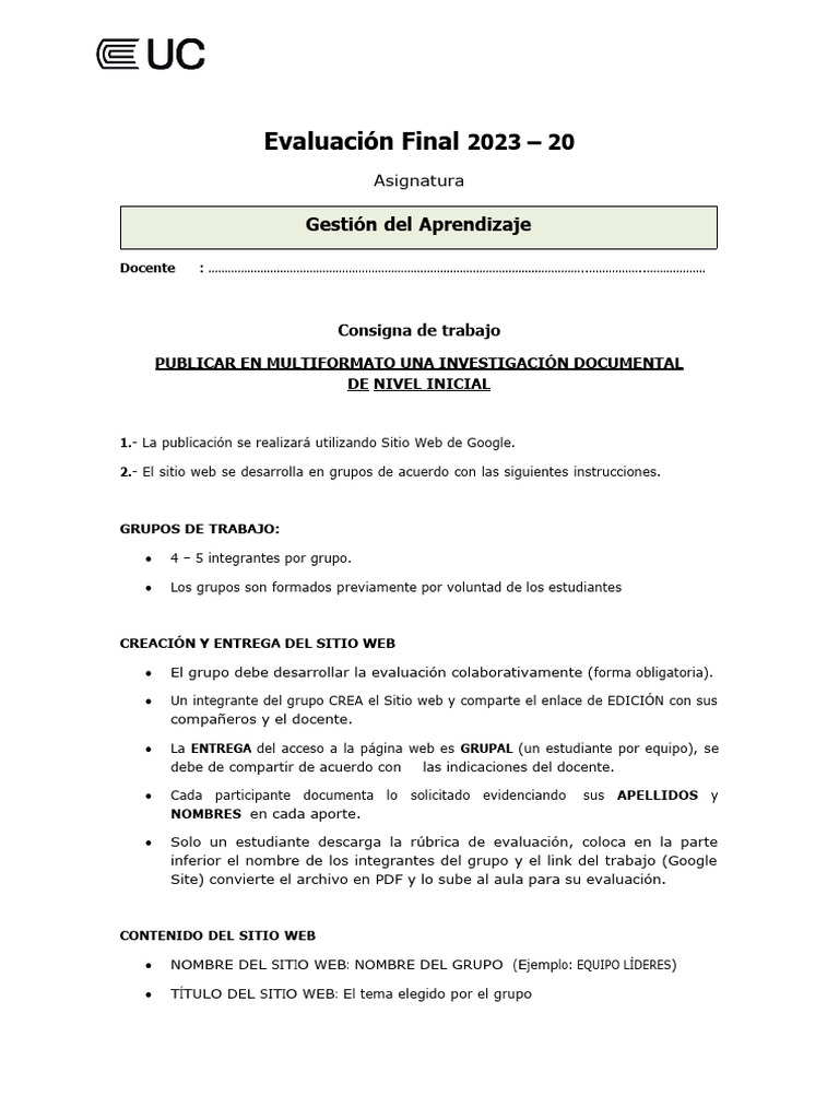 Consigna de Trabajo EF 2023 | PDF | Evaluación | Rúbrica (Académica)