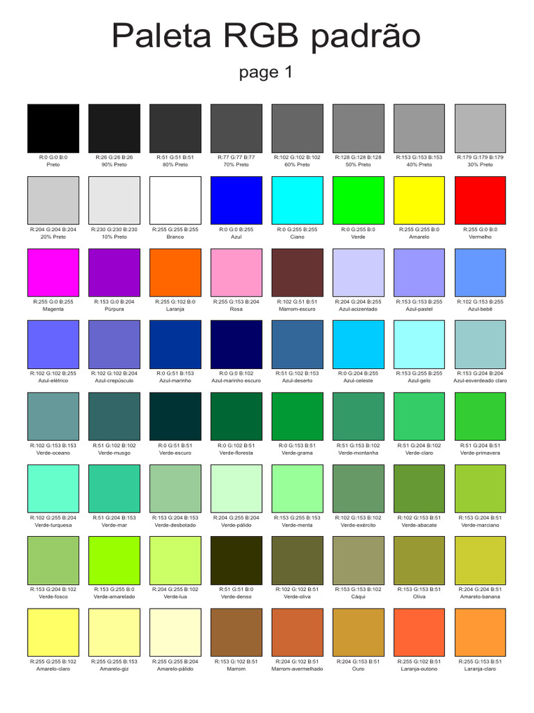 Tabela Completa de Cores RGB | PDF | Luz | Processamento de imagem