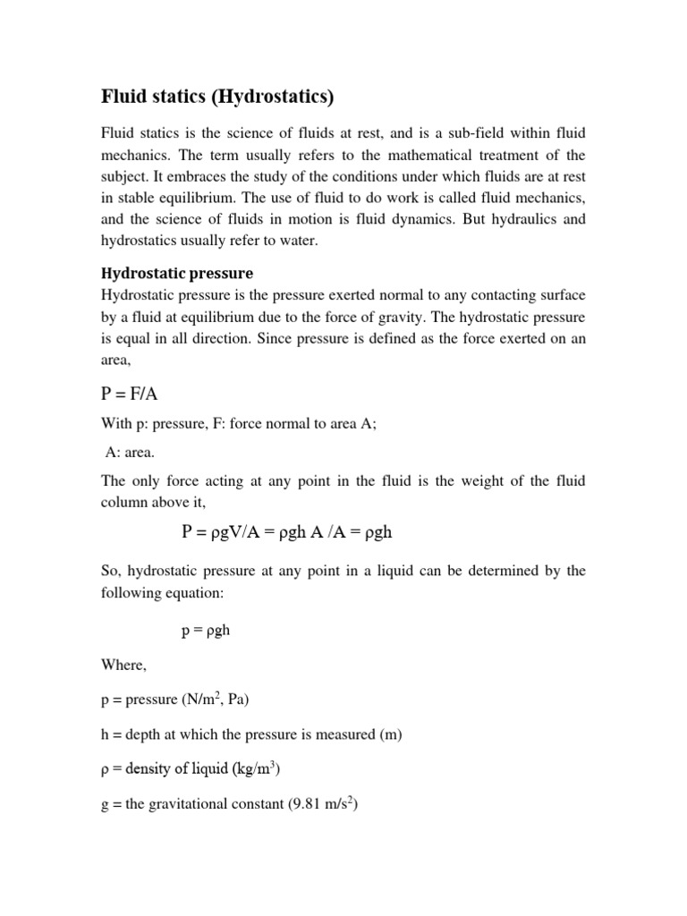 2 - Fluid Statics - Hydrostatics | Download Free PDF | Pressure | Fluid Mechanics