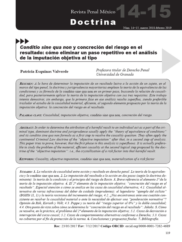 Conditio Sine Qua Non y Concreción Del Riesgo en El Resultado Cómo ...
