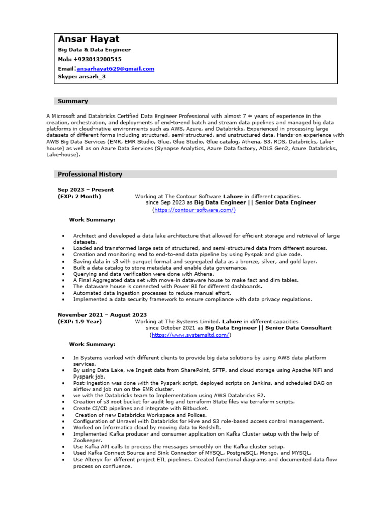 ANSAR HAYAT BigData Architect | PDF | Apache Spark | Sql
