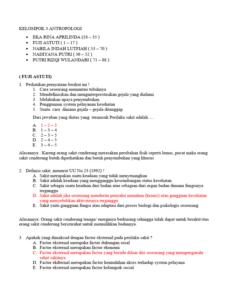 LATIHAN SOAL Antropologi | PDF | Pengembangan Diri | Kesehatan Holistik