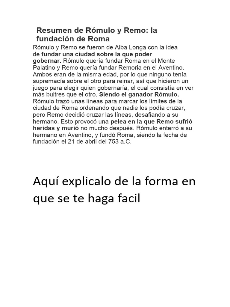 Resumen de Rómulo y Remo | PDF