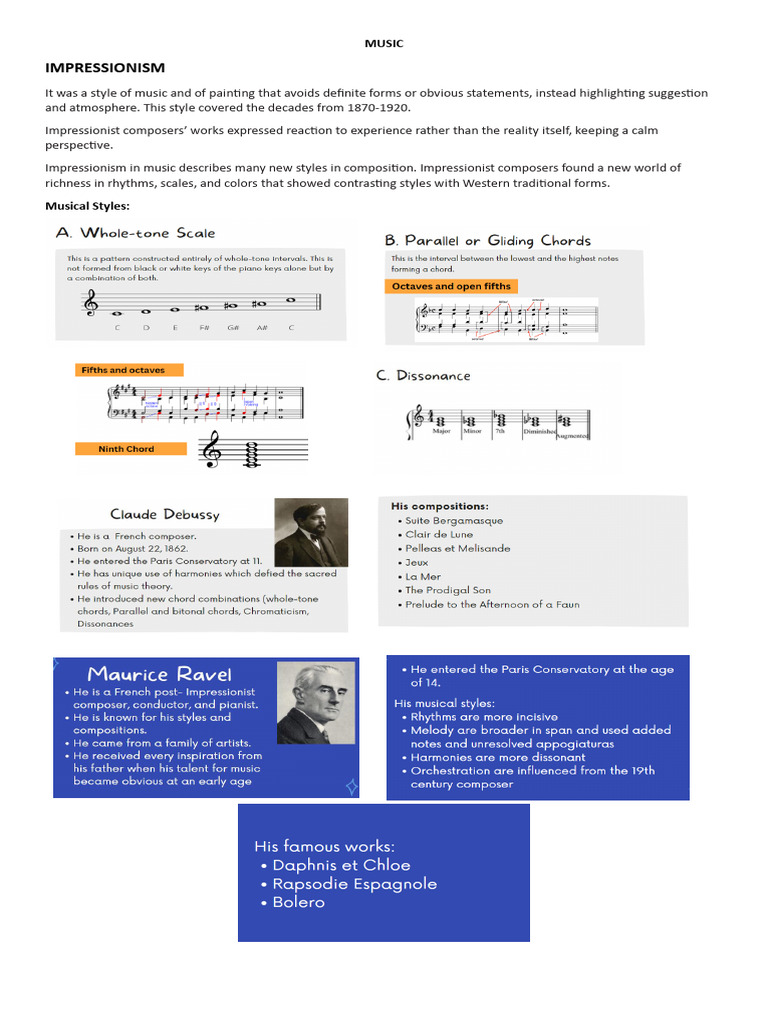 Music and Arts 10 - Notes | PDF | Expressionism | Impressionism