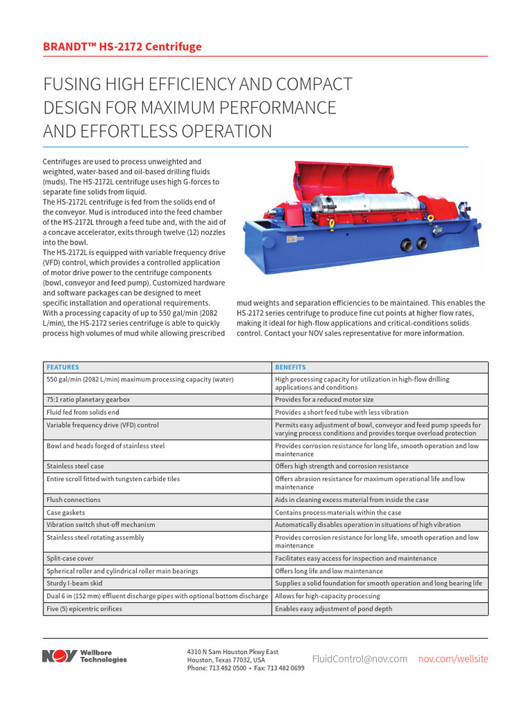 BRANDT HS 2172 Centrifuge Technical Flyer | PDF | Pump | Centrifuge