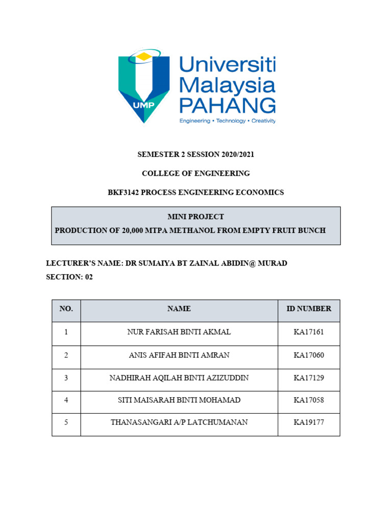 K02 Group 2 Production of Methanol | PDF | Net Present Value | Methanol