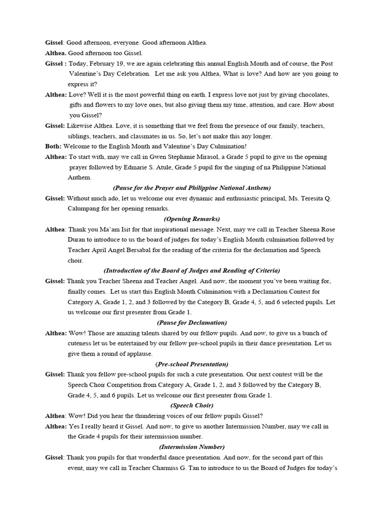 English Month and Valentines Day Culmination Final | PDF