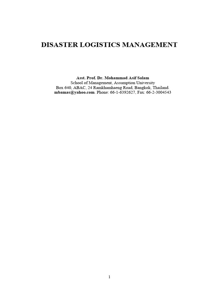 Disaster Logistics Management: Asst. Prof. Dr. Mohammad Asif Salam ...