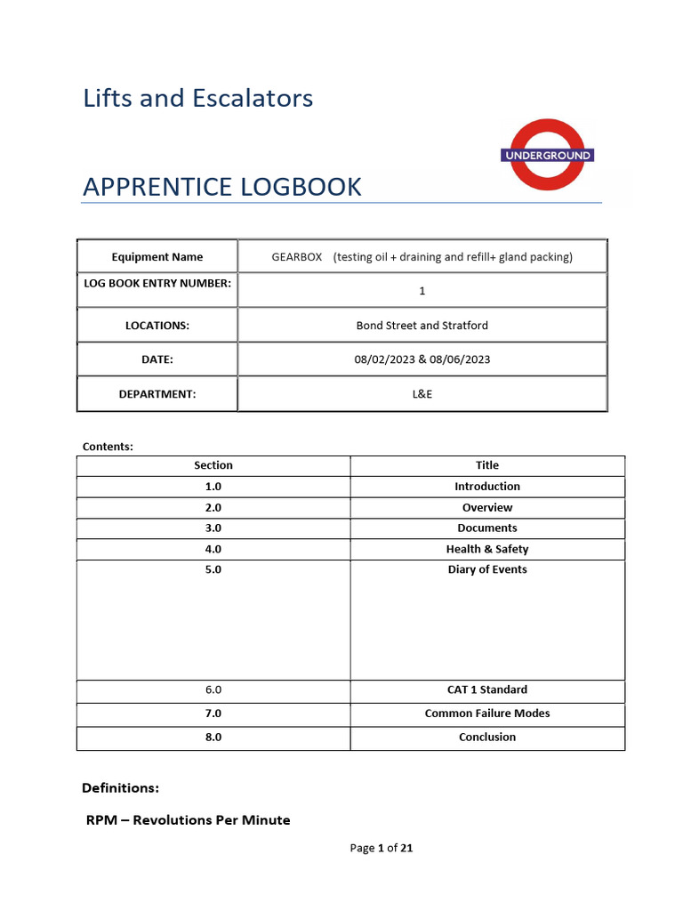 L&E Equipment Logbook 1 - Gearbox | PDF | Personal Protective Equipment ...