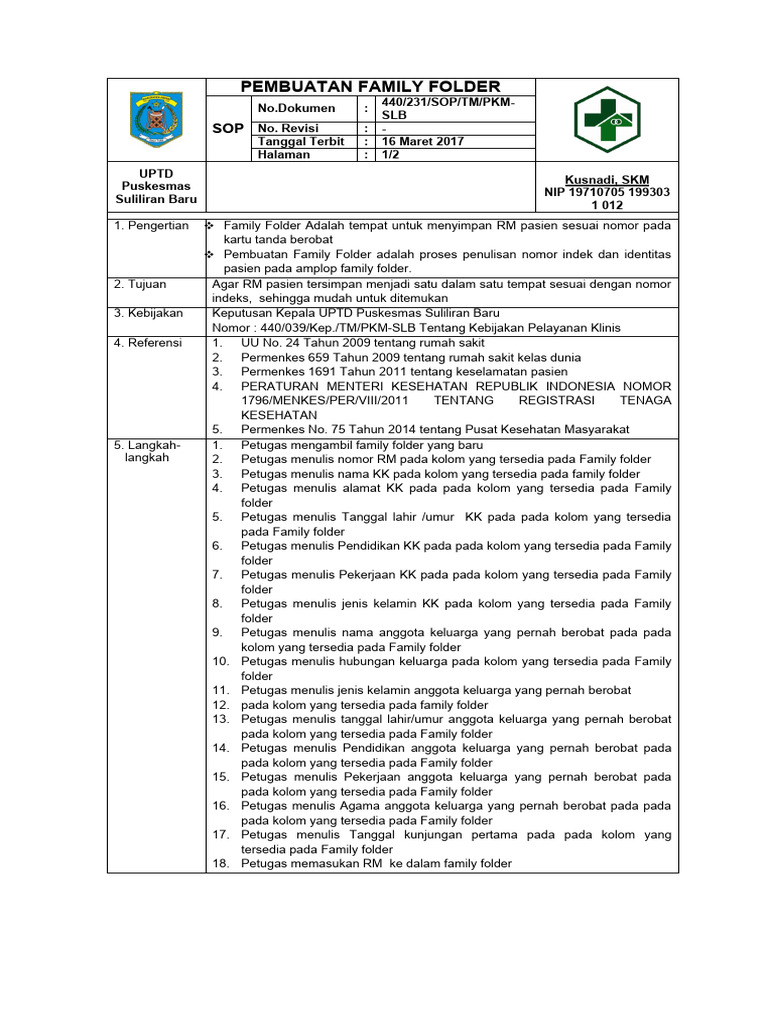 7.1.1.1.3 Spo Pembuatan Family Folder (SP1) | PDF