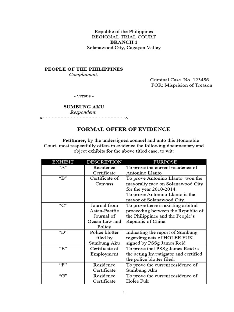 Formal Offer of Evidence | PDF | Separation Of Powers | Criminal Justice