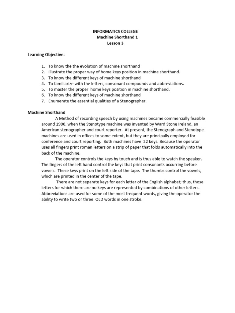 Lesson 3 Home Keys Position Download Free Pdf Shorthand Human