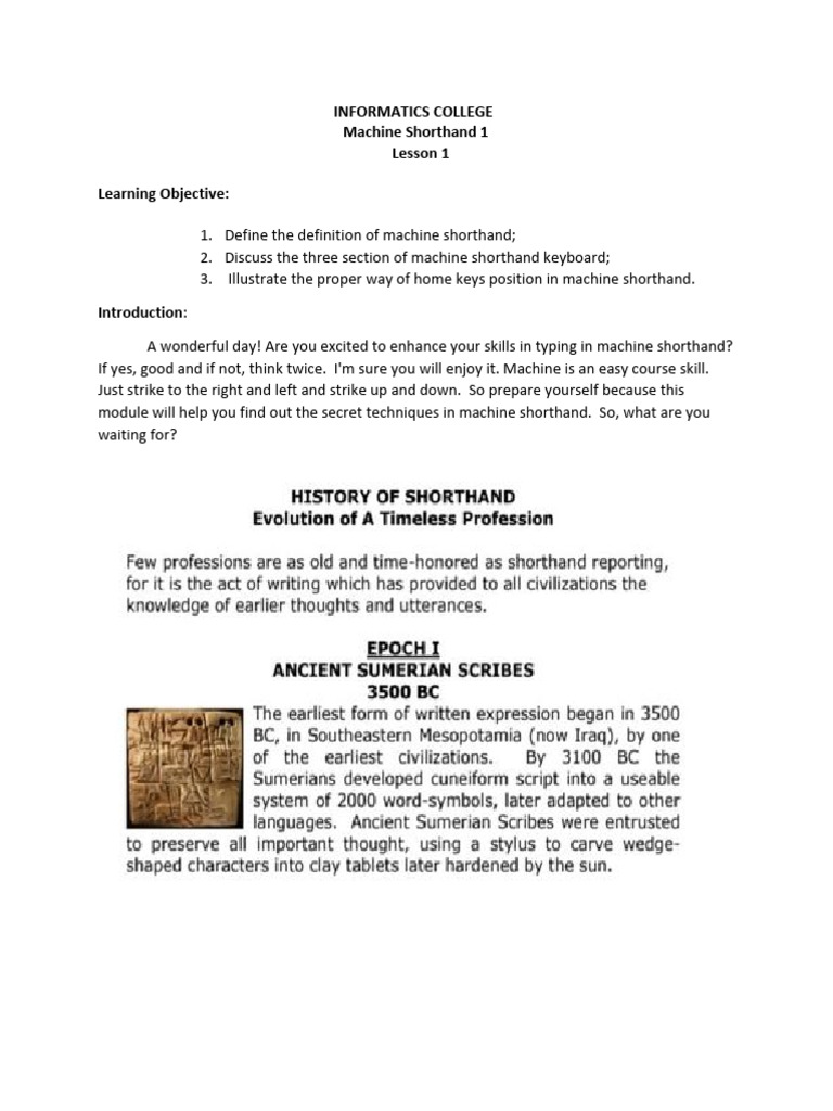 Lesson 1 - Machine Shorthand (Introduction) | PDF