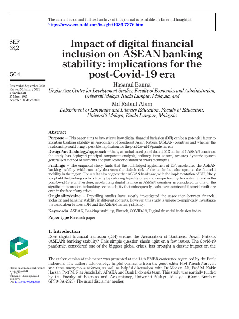 Impact of Digital Financial Inclusion On ASEAN Banking Stability ...