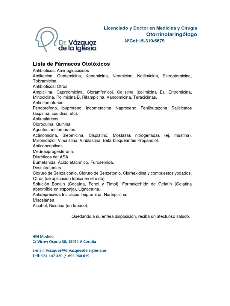 Lista de Fármacos Ototóxicos | PDF