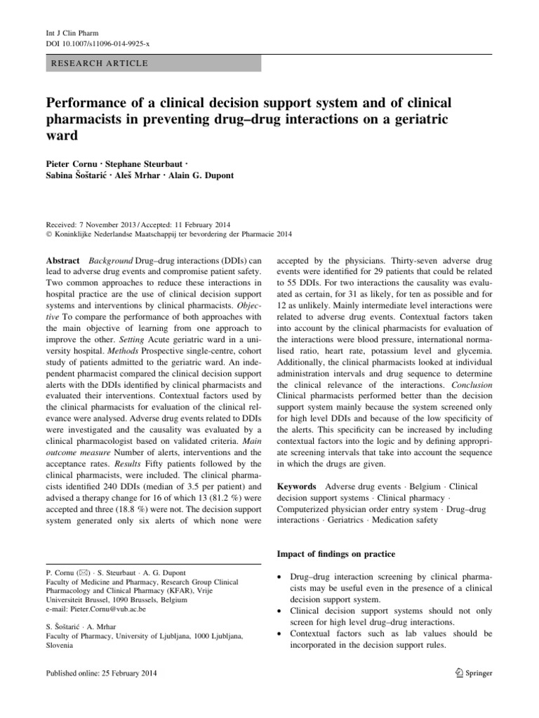 Performance of A Clinical Decision Support System and of Clinical ... Performance of A Clinical Decision Support System and of Clinical ...