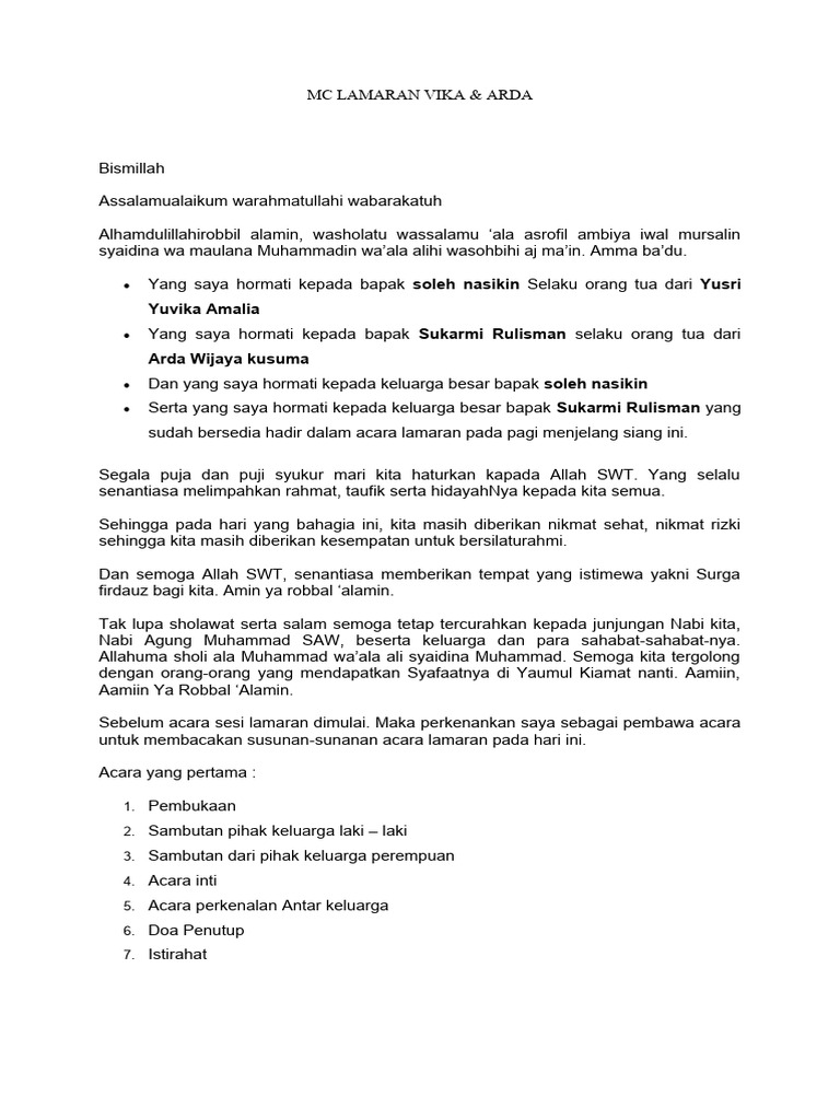 Materi MC Lamaran | PDF