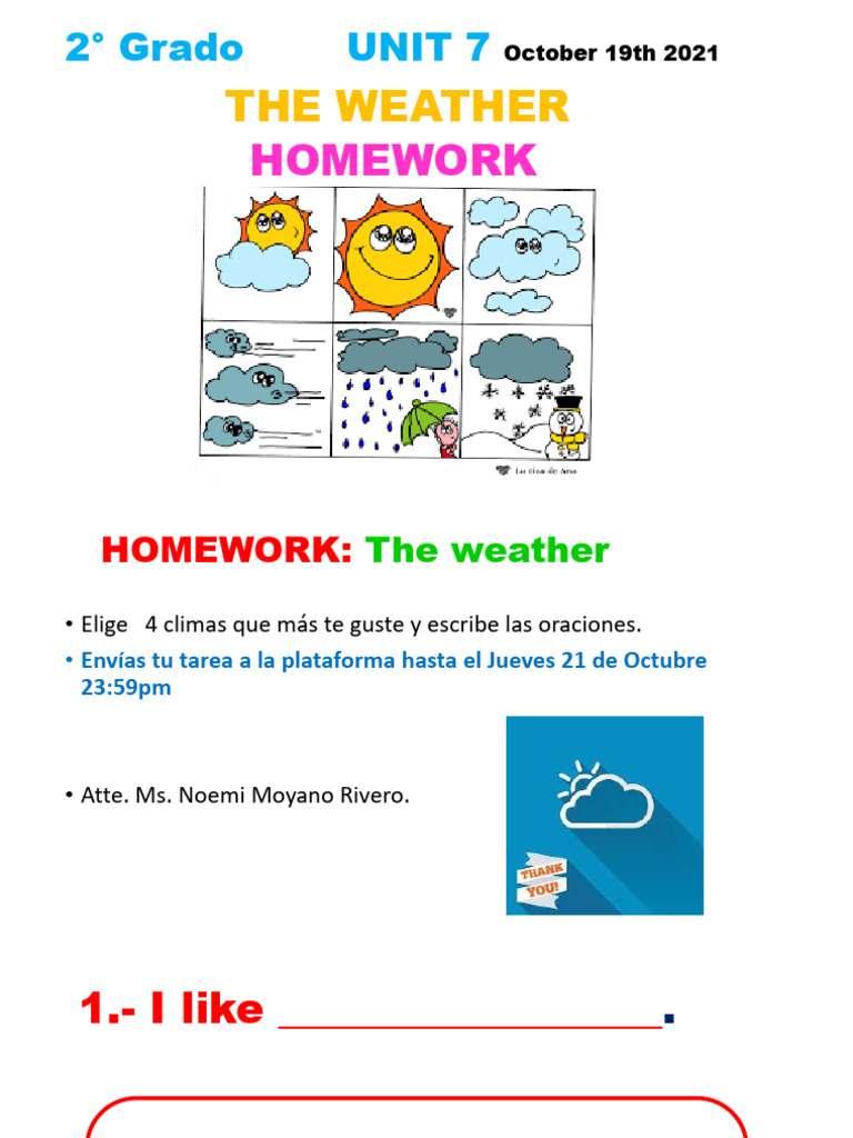 Unit 7 Homework The Weather October 19th 2021 | PDF
