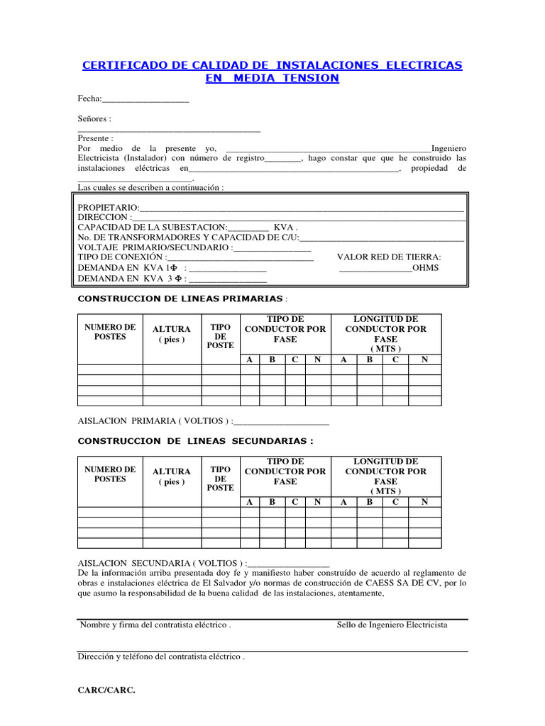 Certificado instalaciones eléctricas | PDF