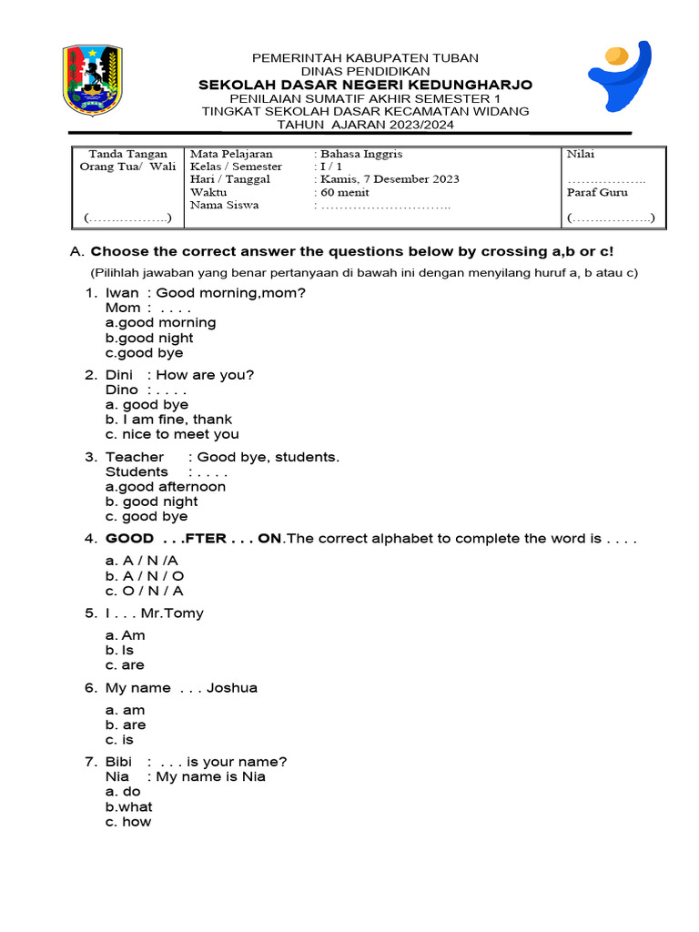 Soal B Inggris Kl 1 Pdf