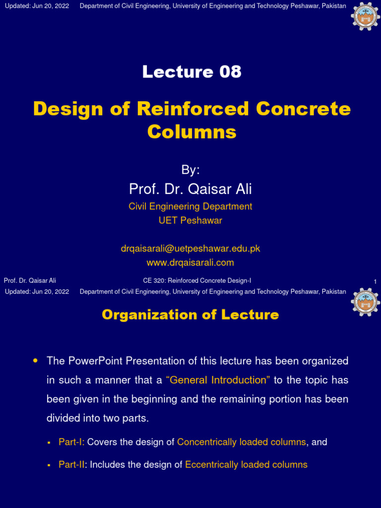 Lecture 08 Design of Reinforced Concrete Columns Updated 20 06 2022 | PDF | Column | Reinforced ...