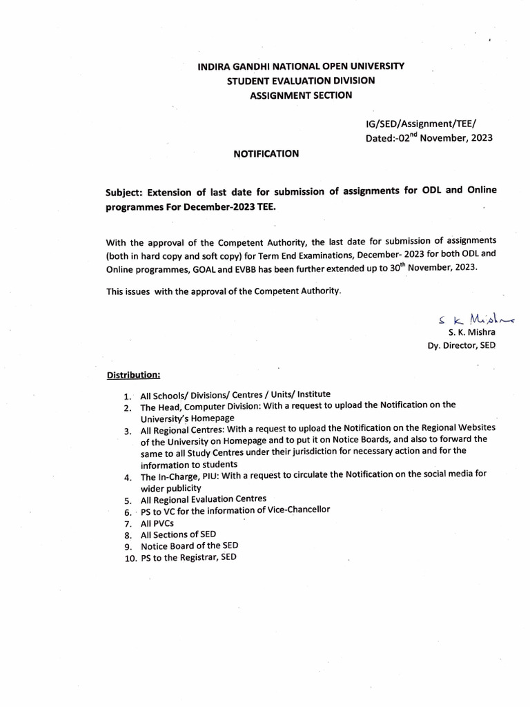 Notification - Extension of Assignment Submission Date | PDF