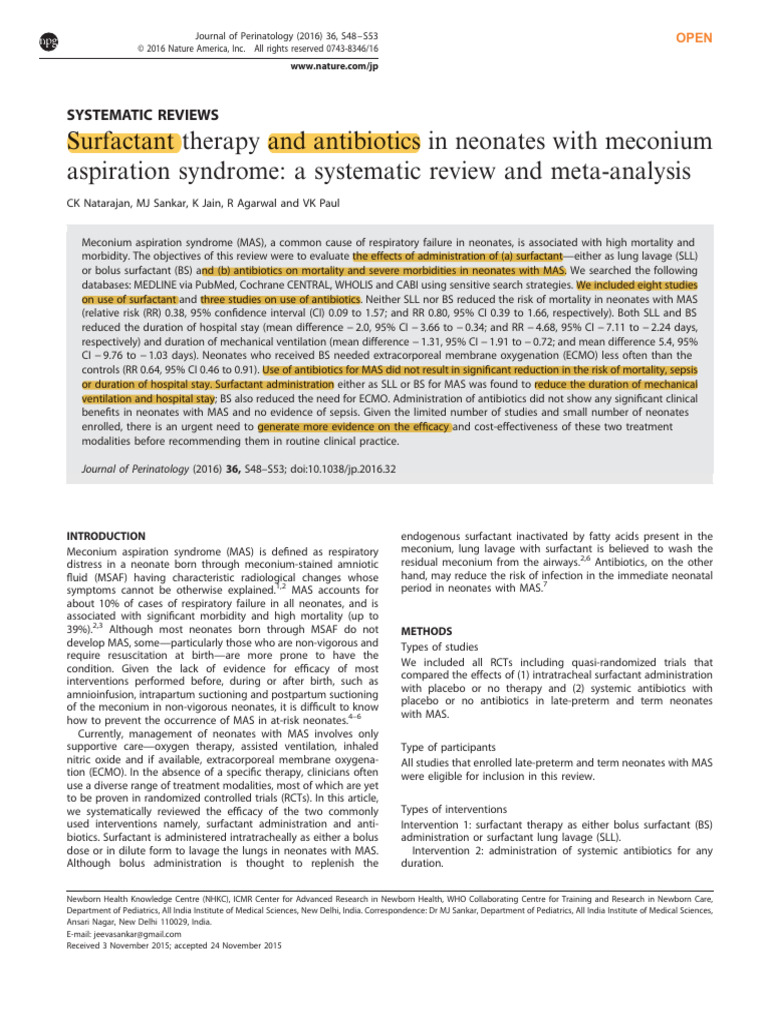 Surfactant Therapy and Antibiotics in Neonates With Meconium Aspiration ...