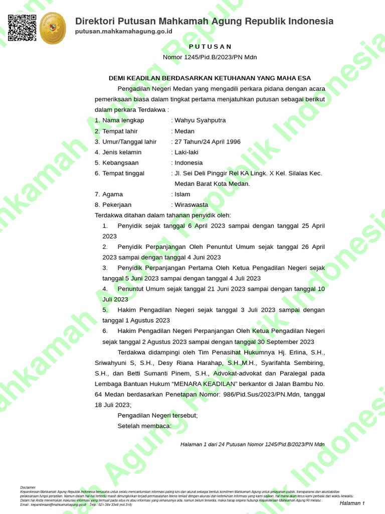 Putusan 1245 Pid.b 2023 PN MDN 20231002211736 | PDF