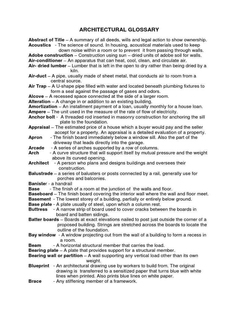 Architectural Glossary | PDF | Wall | Framing (Construction)